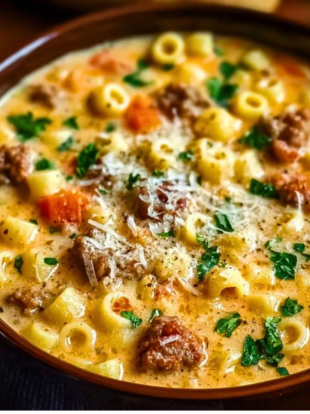 Creamy Parmesan Italian Sausage Ditalini Soup
