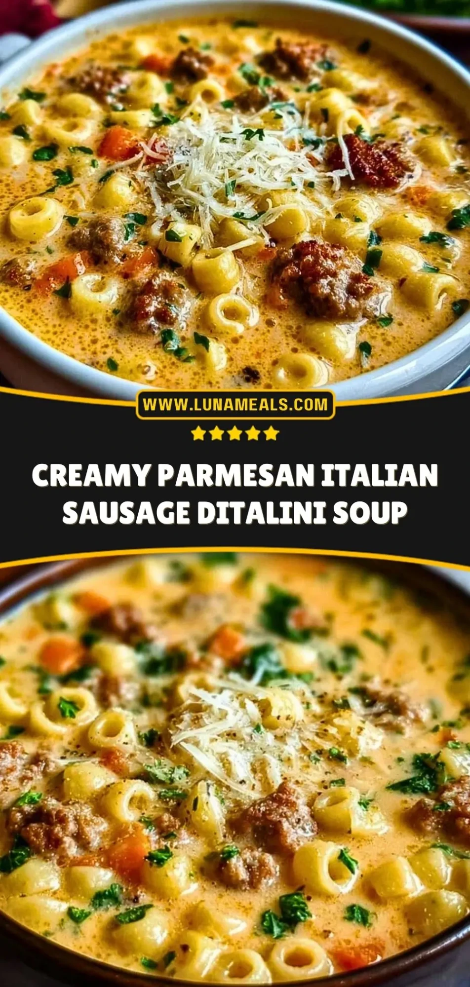 Creamy Parmesan Italian Sausage Ditalini Soup